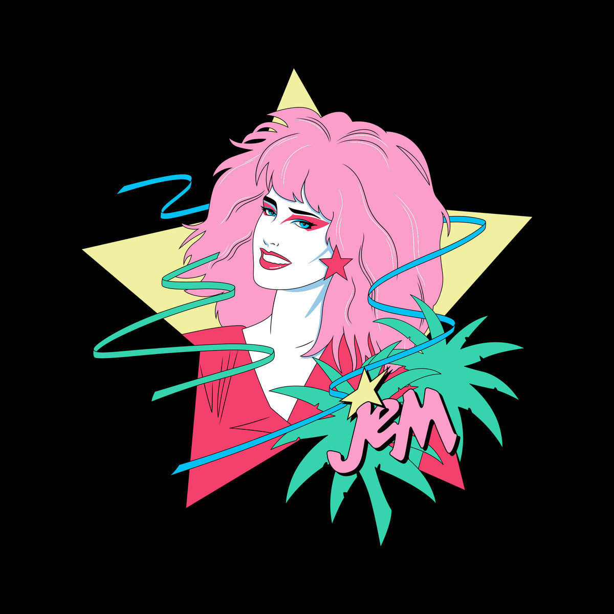 Jem and The Holograms - Jem Portrait Star - Vintage Black T-Shirt – Super7