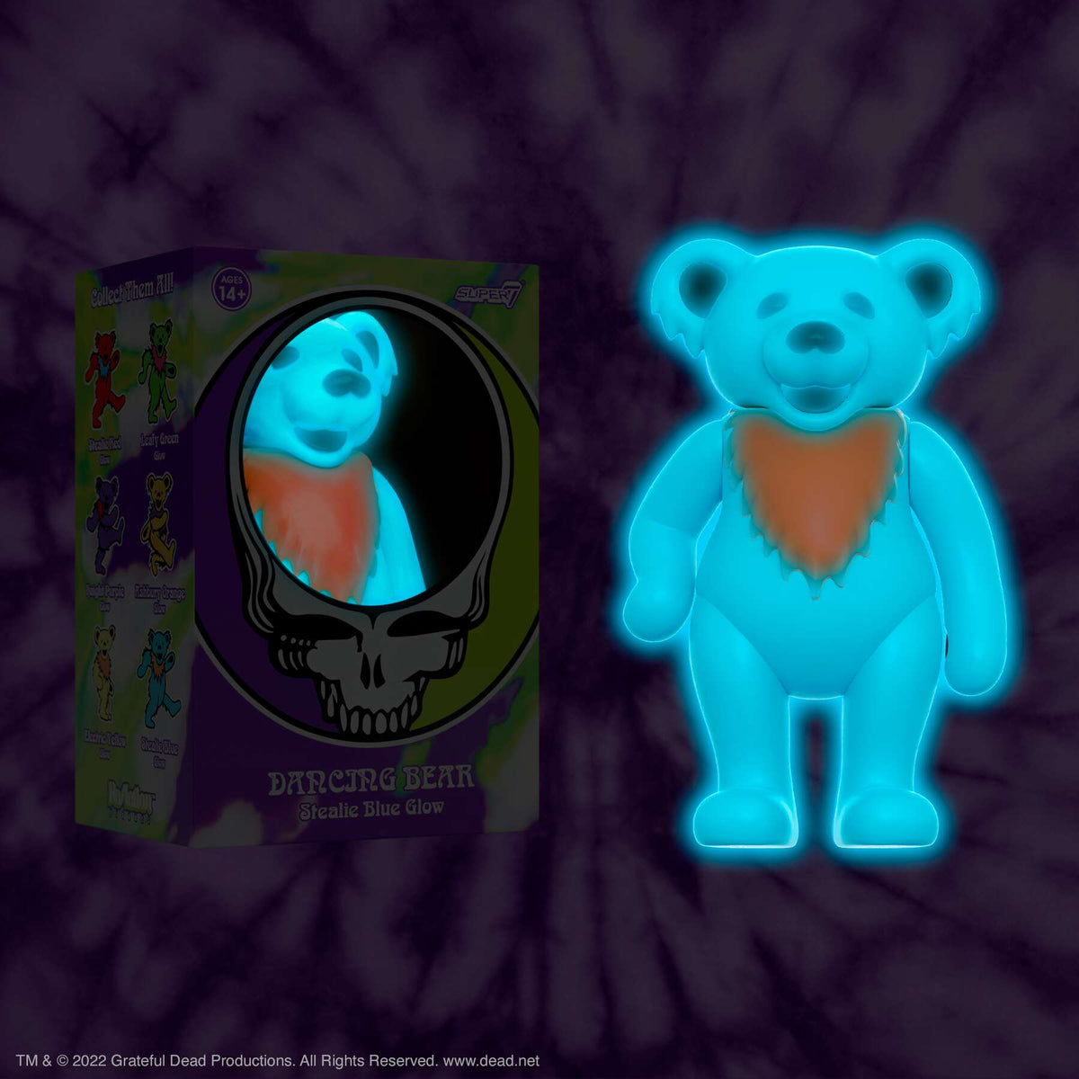 Grateful Dead ReAction Figure - Dancing Bear Glow (Stealie Blue) – Super7