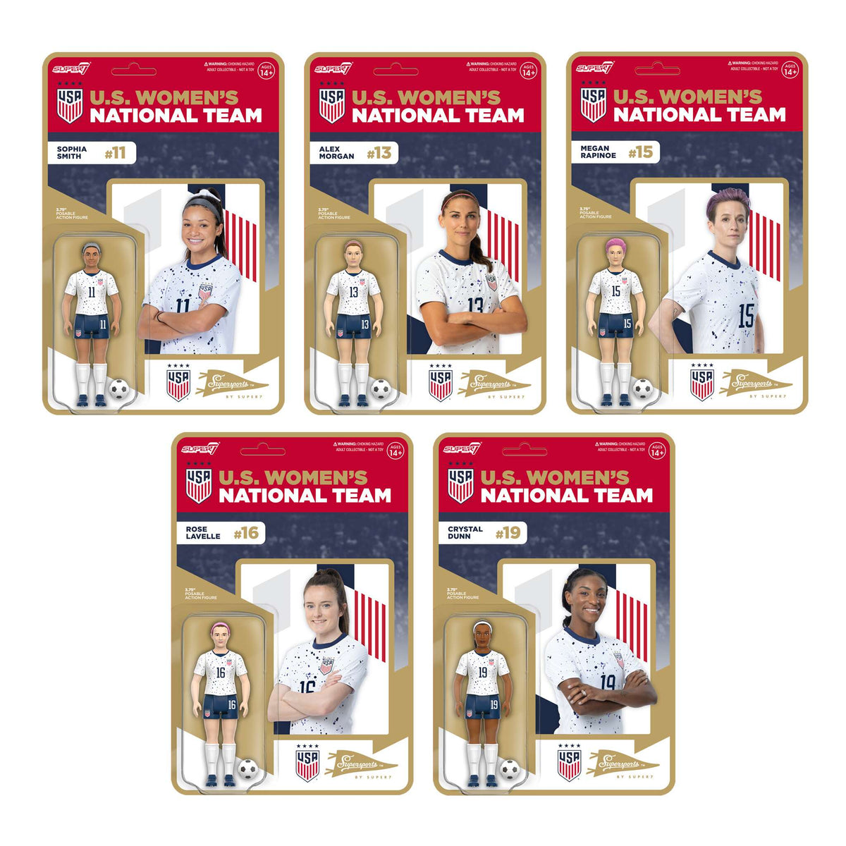 USWNT Soccer ReAction Figures Wave 2 - 2023 World Cup Home Kit Set of ...